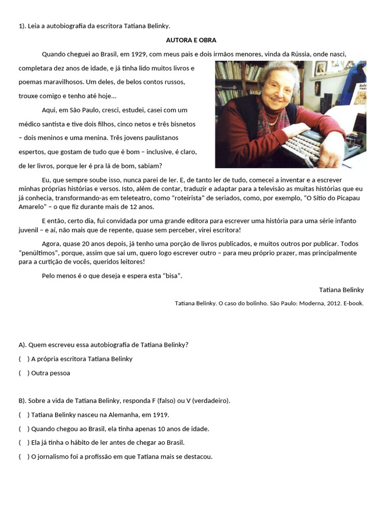 Biografia Atividades de Interpretação | PDF