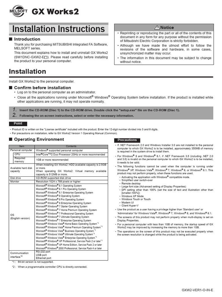 bcnp5713m - GX Works2 Installation Instructions | PDF