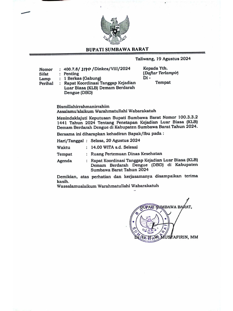 Undangan Koordinasi Tanggap KLB DBD | PDF