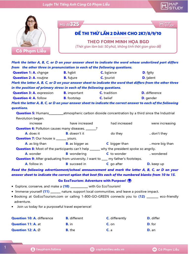 ĐỀ THI THỬ LẦN 2 THEO FORM MINH HỌA - DÀNH CHO HS 2K7 8 9 | PDF