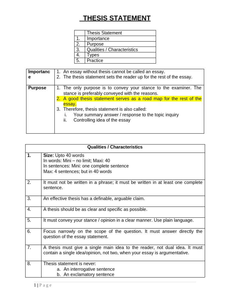Thesis Statement | PDF | Essays | Thesis Thesis Statement | PDF | Essays | Thesis