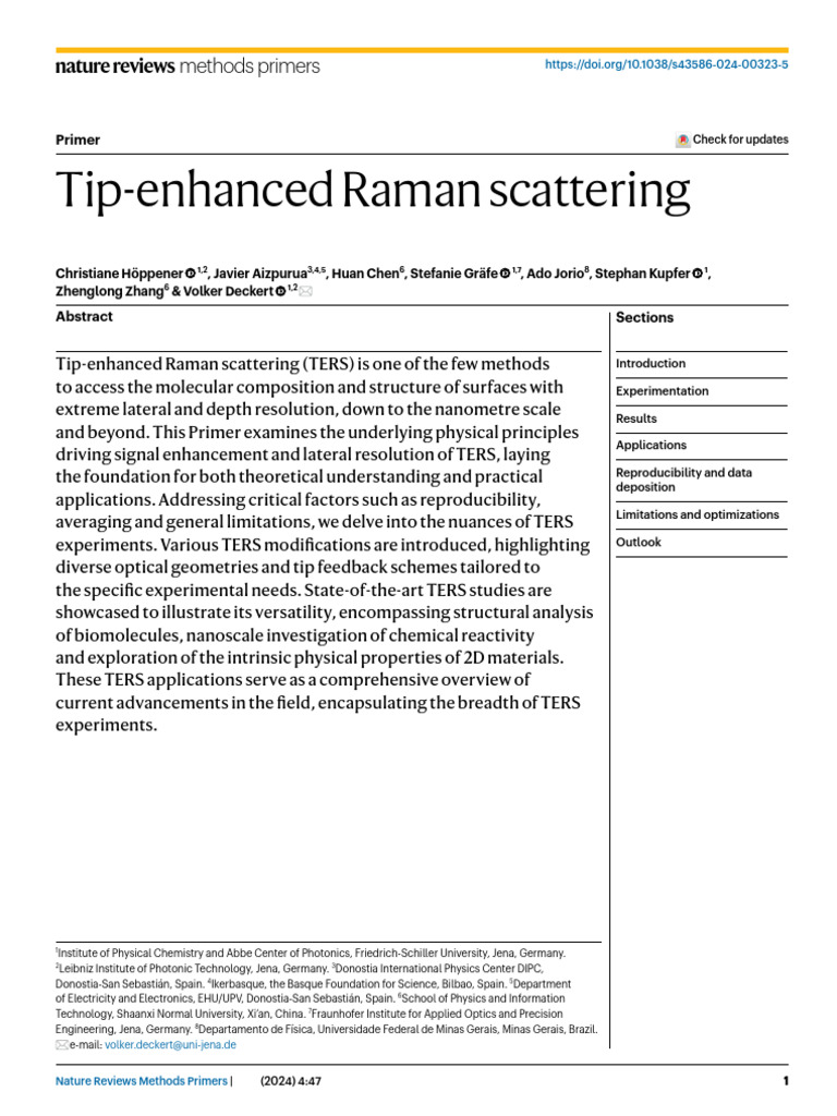 Tip-Enhanced Raman Scattering | PDF | Plasmon | Science & Mathematics