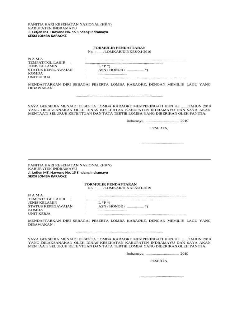 Formulir Lomba Karaoke | PDF