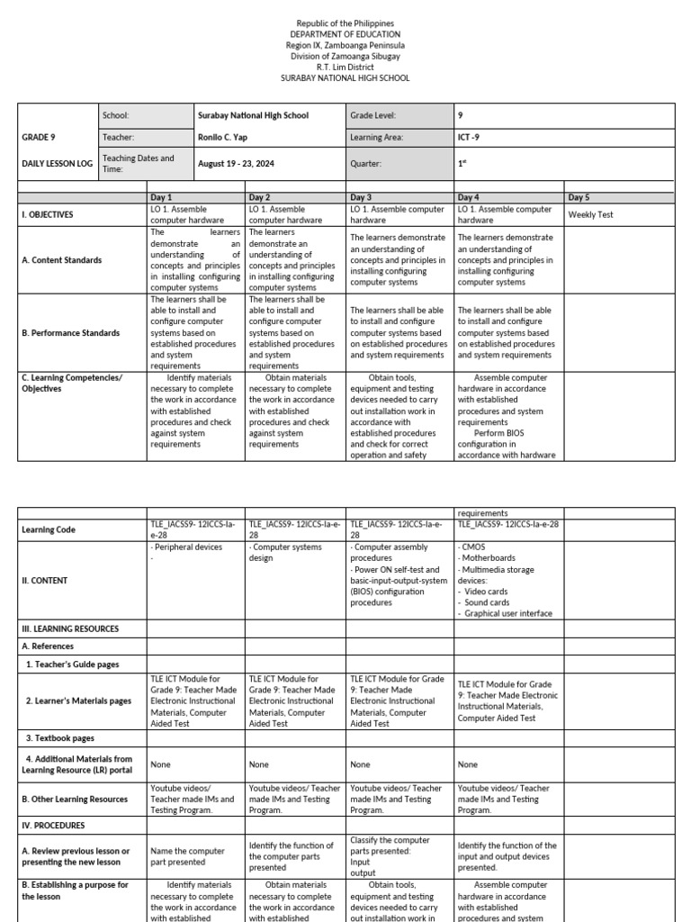 DLL G9 Week 3 - Assemble Computer - Computer Pheripherals | PDF ...