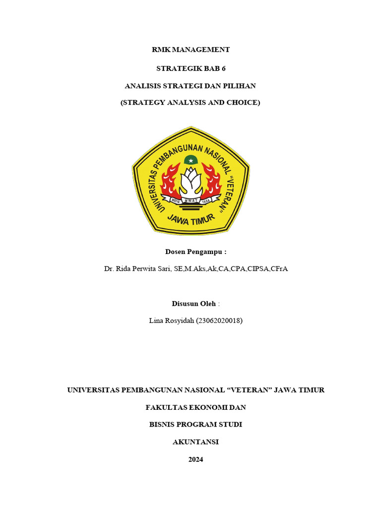 RMK Management Strategik Bab 6 - Lina R | PDF
