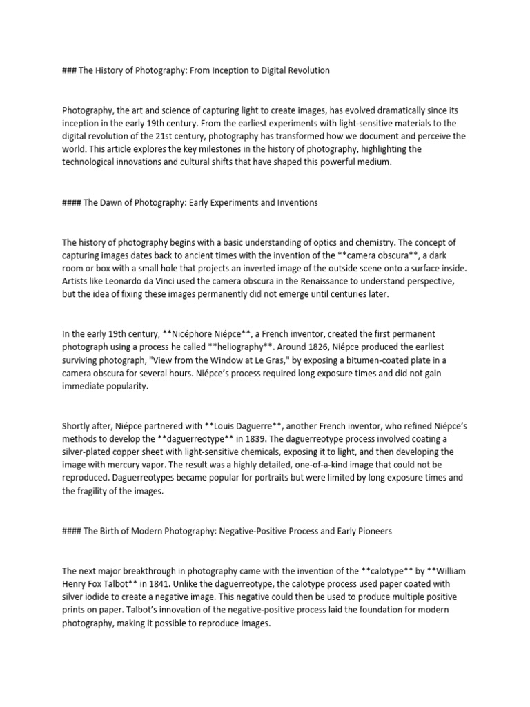 The History of Photography | PDF