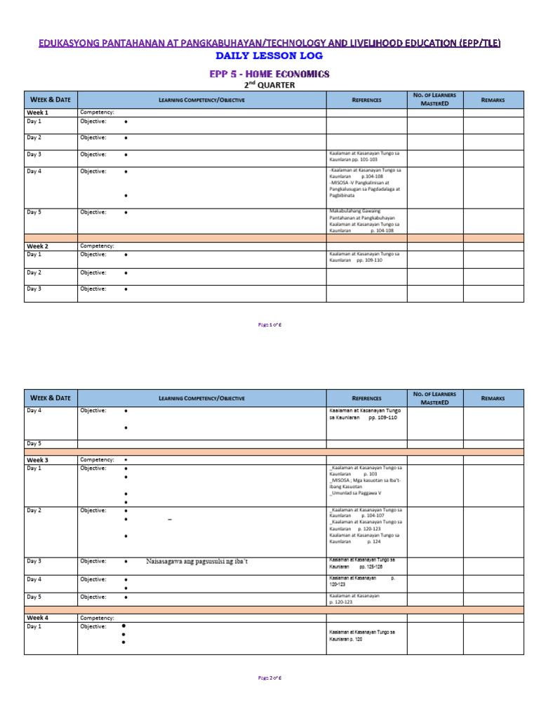 Epp5 He Daily Lesson Log | PDF