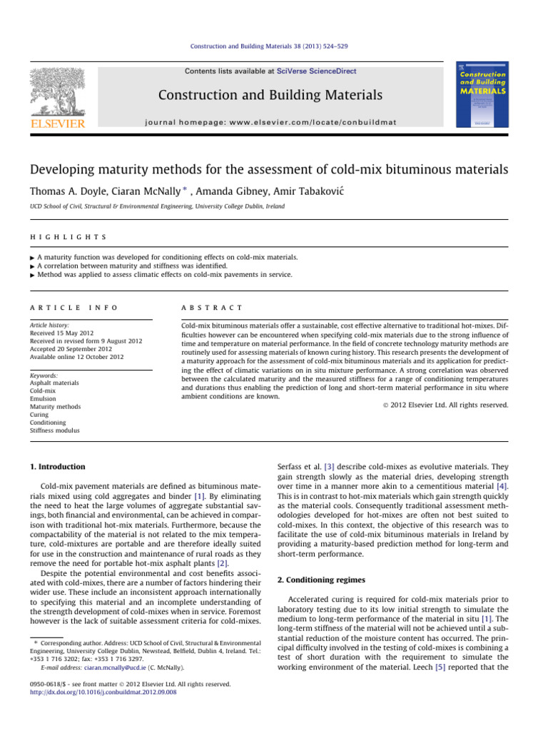 Developing Maturity Methods For The Assessment of Cold-Mix Bituminous ...