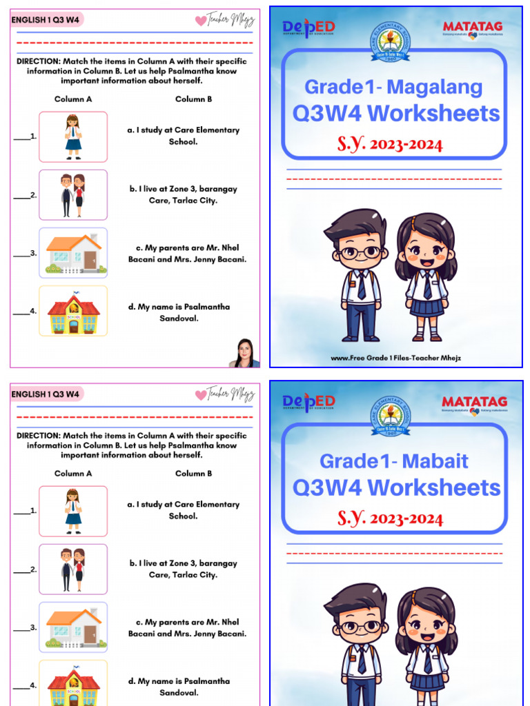 GRADE 1 Q3 WEEK 4 WORKSHEETS BOOKLET - Teacher Mhejz | PDF