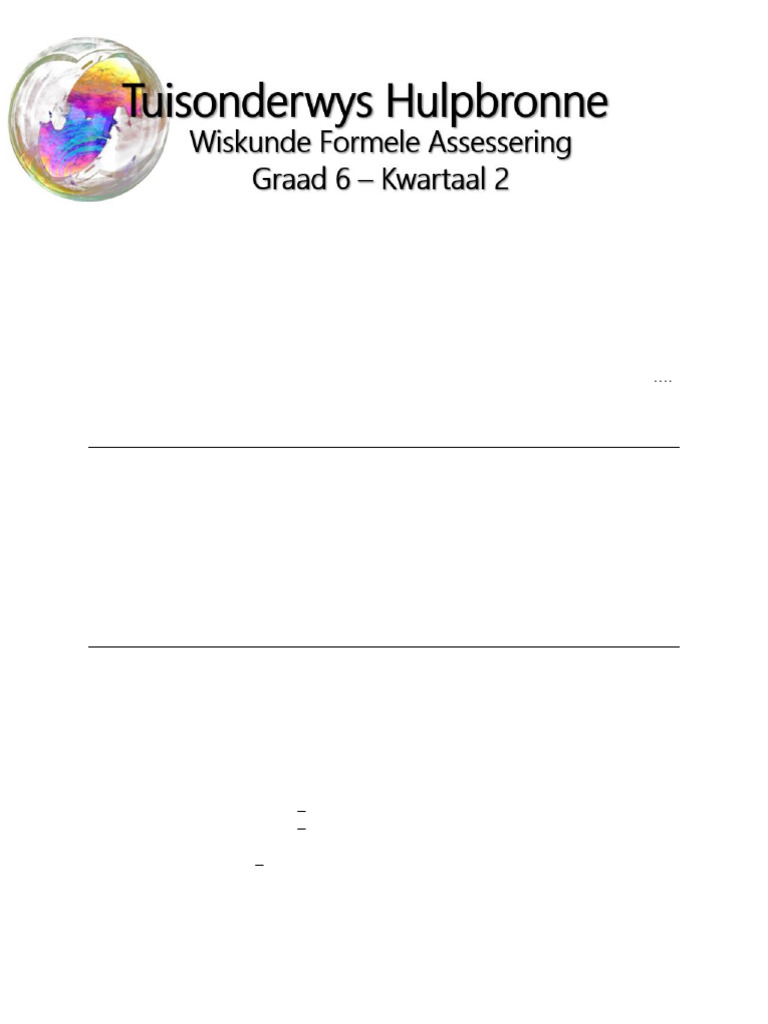 Graad 6 Kwartaal 2 Wiskunde Formele Assessering en Memorandum | PDF