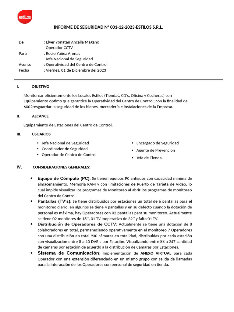 Operatividad de Centro de Control - Diciembre 2023 | PDF