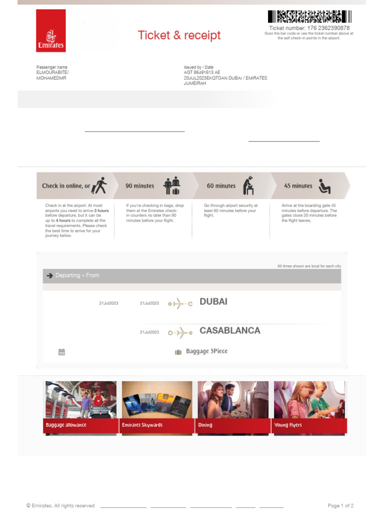 Emirates Ticket 2 | PDF