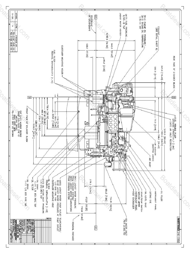 Caterpillar C32 Marine Engine Installation Drawing DWG# 245 5955 CHG 01 ...