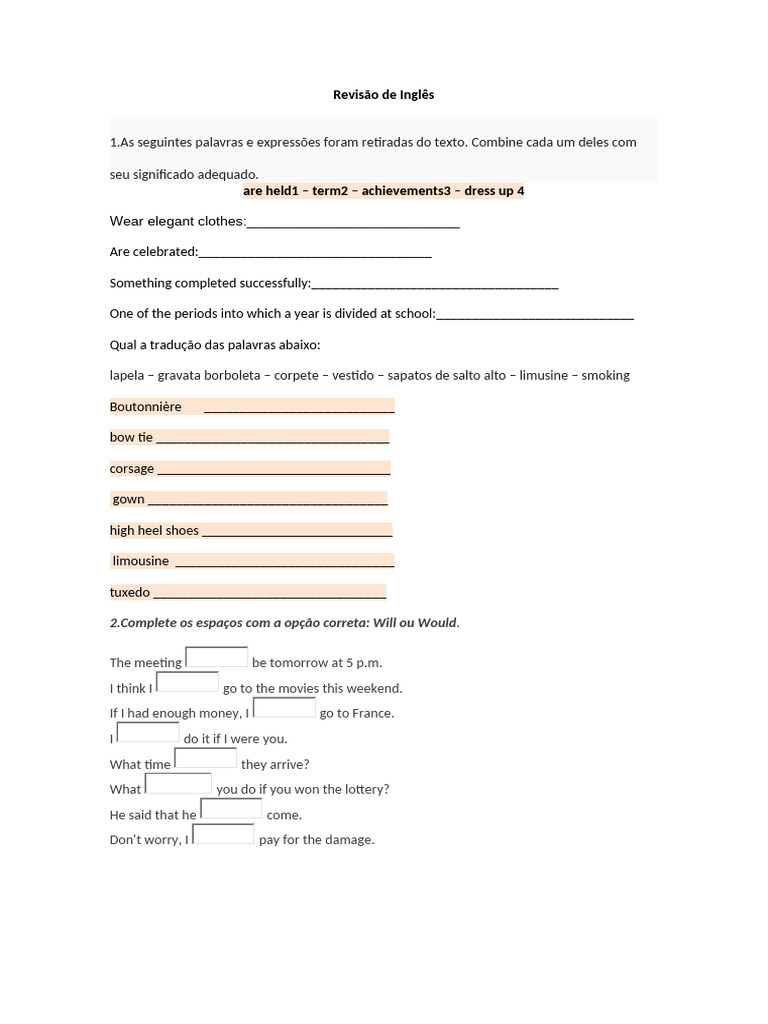Revisão de Inglês | PDF