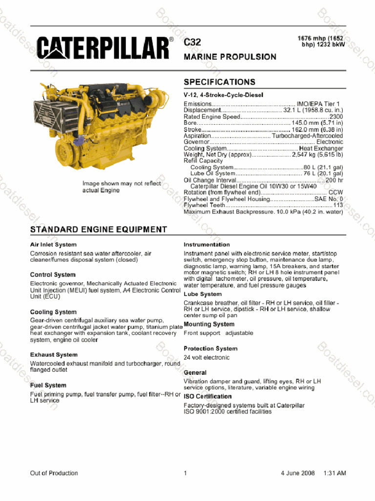 Caterpillar C32 (1676 MHP - 1652 BHP - 1232 BKW) Feature CodeC32DM00 ...