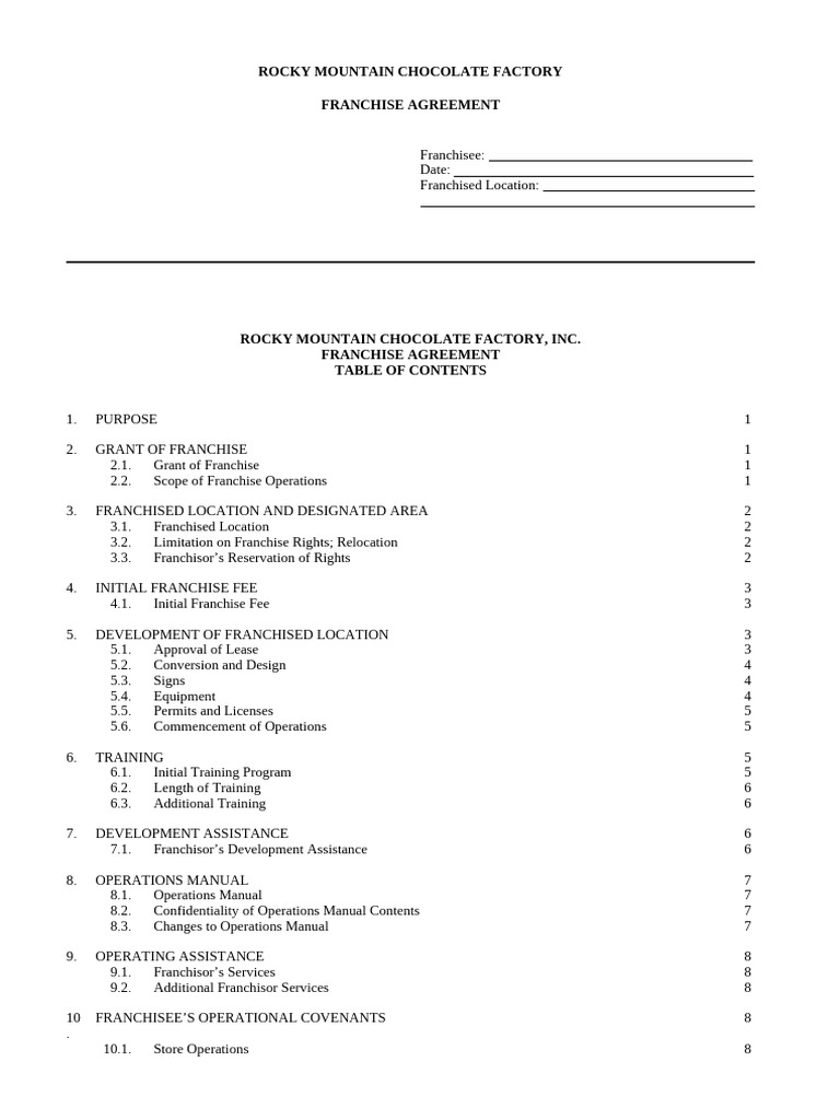 Rocky Mountain Chocolate Factory Franchise Agreement | PDF ...