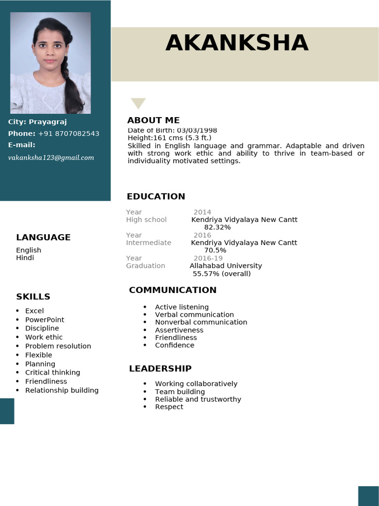 72 Curriculum Vitae Fresher | PDF