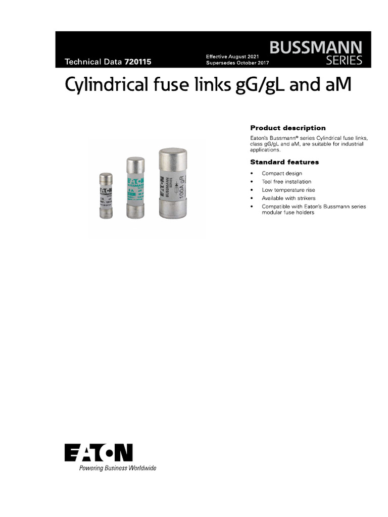 Eaton Bussmann Cylindrical Fuses Datasheet 720015 en | PDF