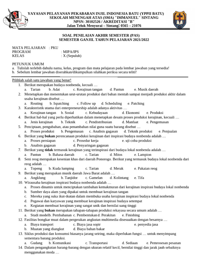 Soal Pas SMT 1 Pku X Ips-Ipa | PDF | Art | Technology & Engineering