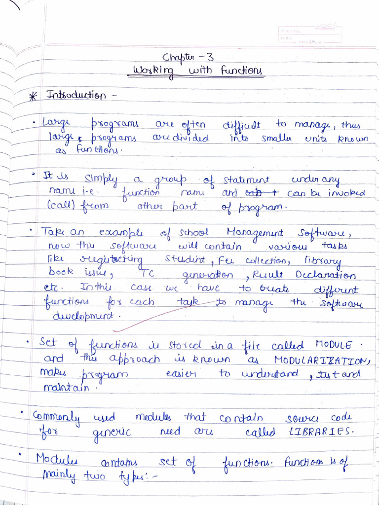 Class 12th Computer Science Chapter 3 - Working With Functions Notes | PDF Class 12th Computer Science Chapter 3 - Working With Functions Notes | PDF