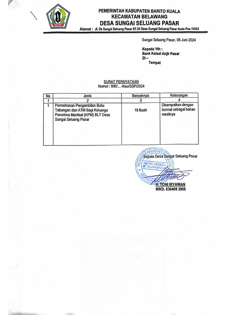 Contoh Surat Pengambilan Rek KPM | PDF