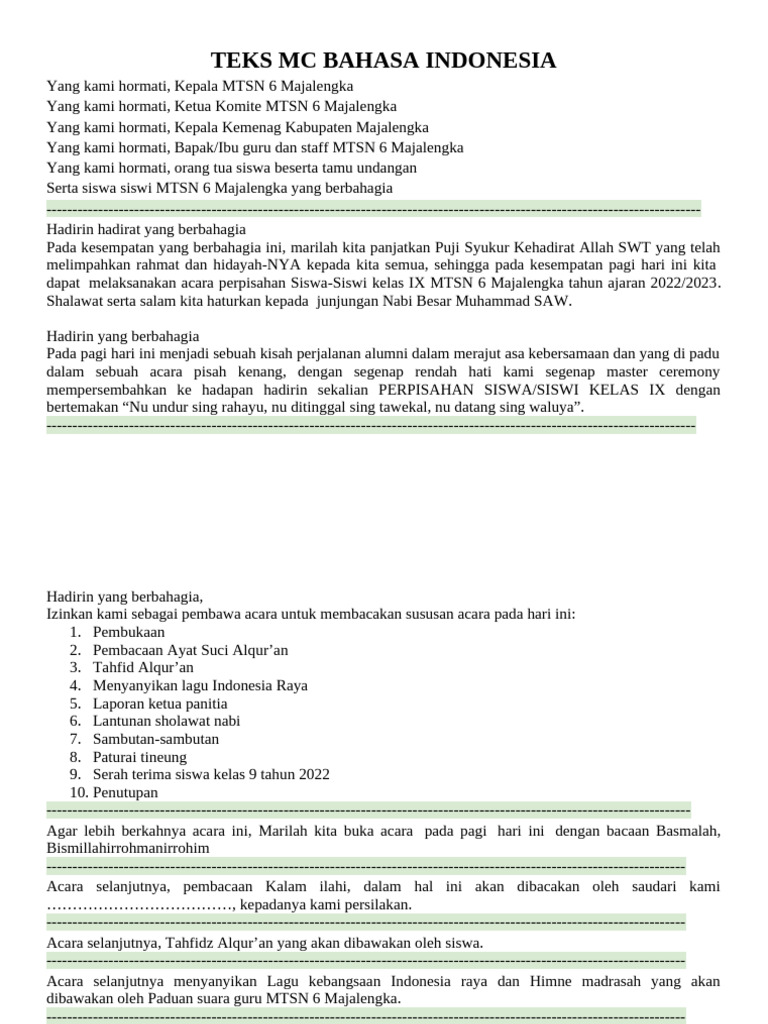 TEKS MC BAHASA INDONESIA NEW | PDF