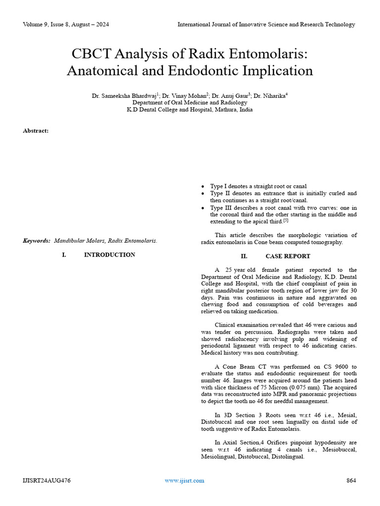 CBCT Analysis of Radix Entomolaris: Anatomical and Endodontic ...