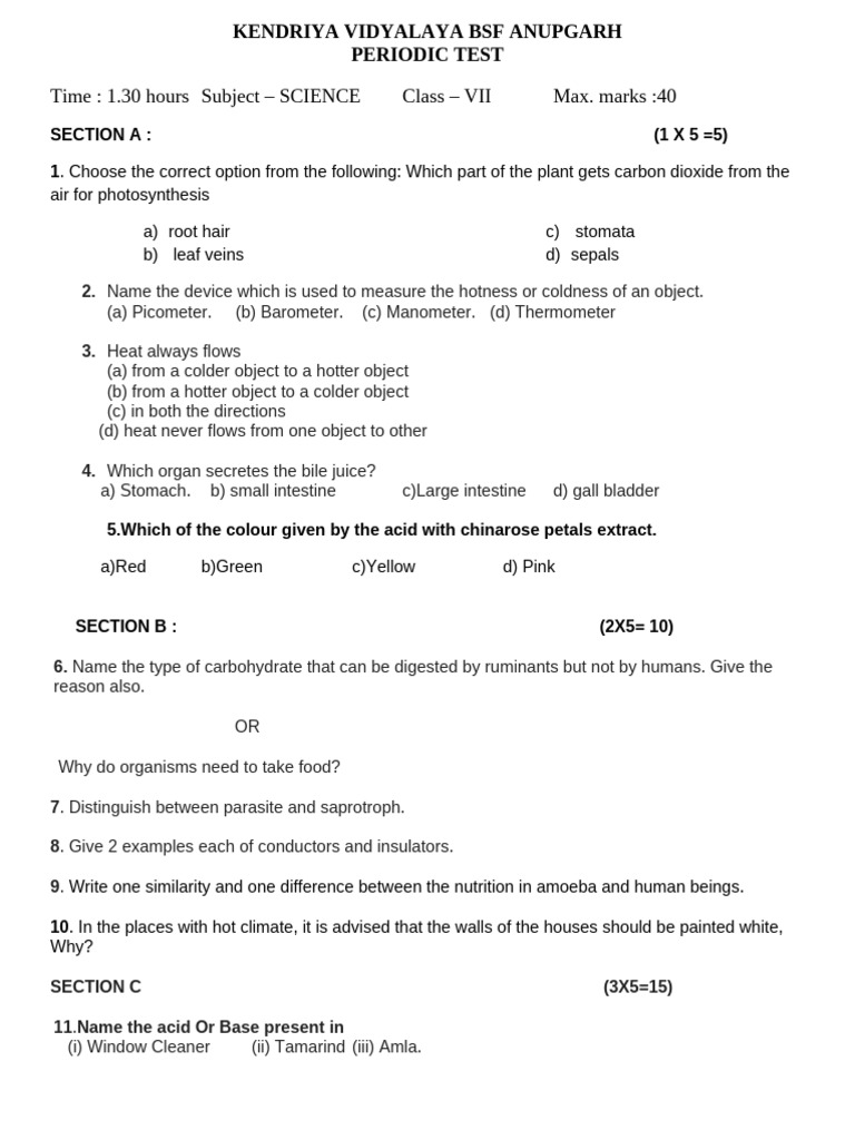 Class 7 Science PT1 ASR | PDF