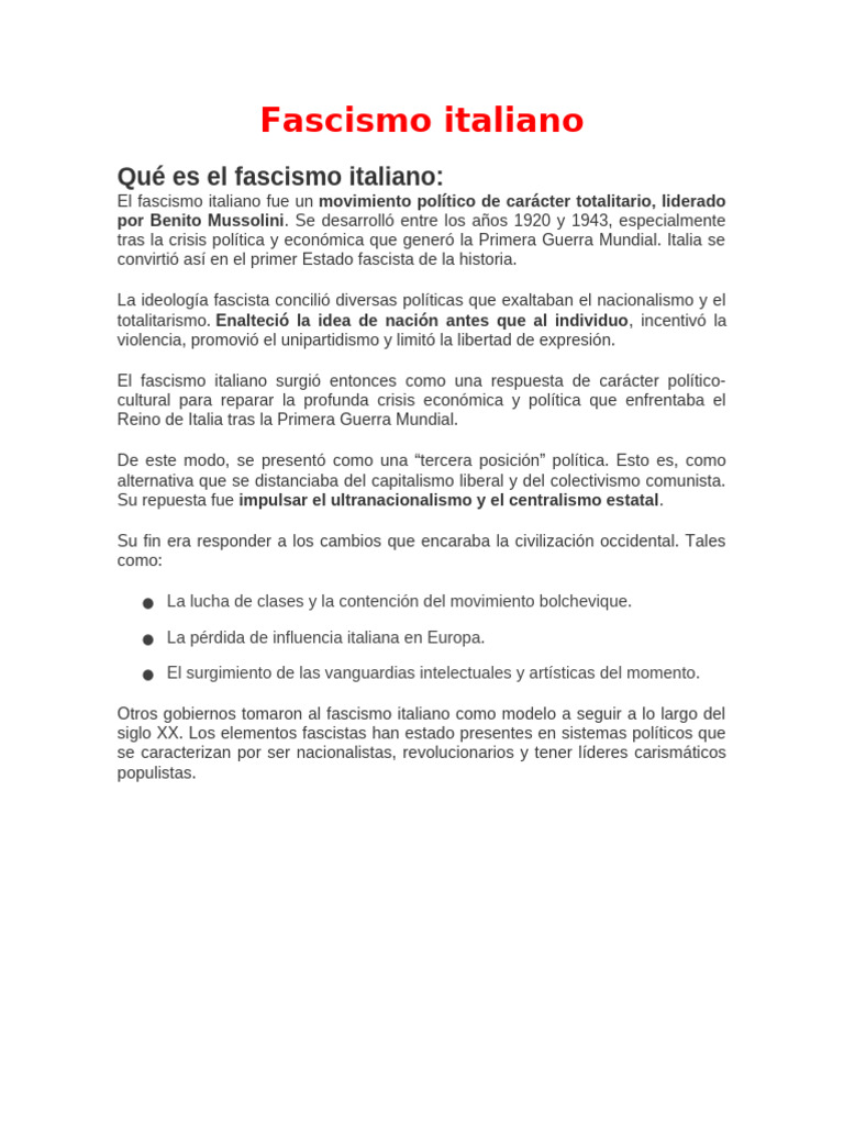 FICHA 3 Fascismo Italiano | PDF