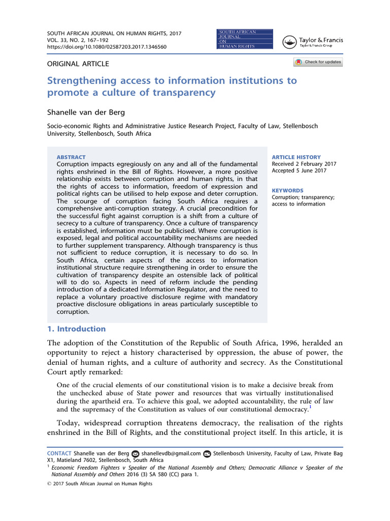 Van Der Berg 2017 Strengthening Access To Information Institutions To ...