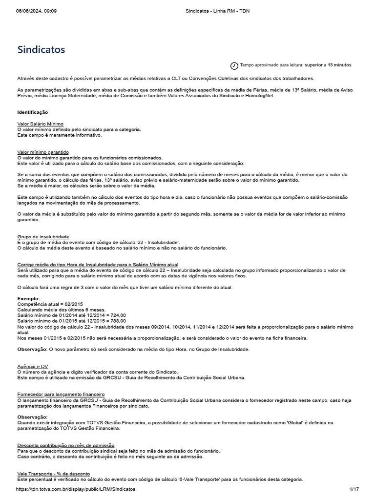 Sindicatos - Linha RM - TDN | PDF