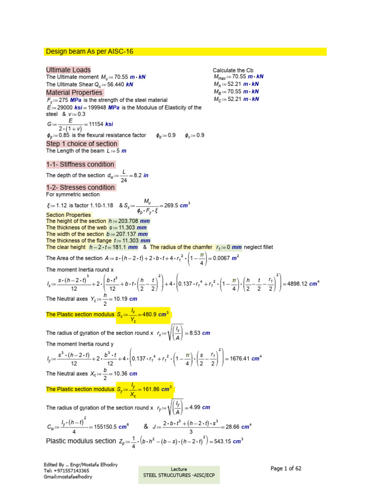 Steel Design Examples As Per AISC & ECP | PDF