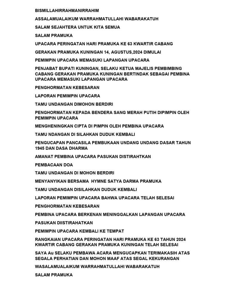 Teks MC Hut Pramuka 63 | PDF