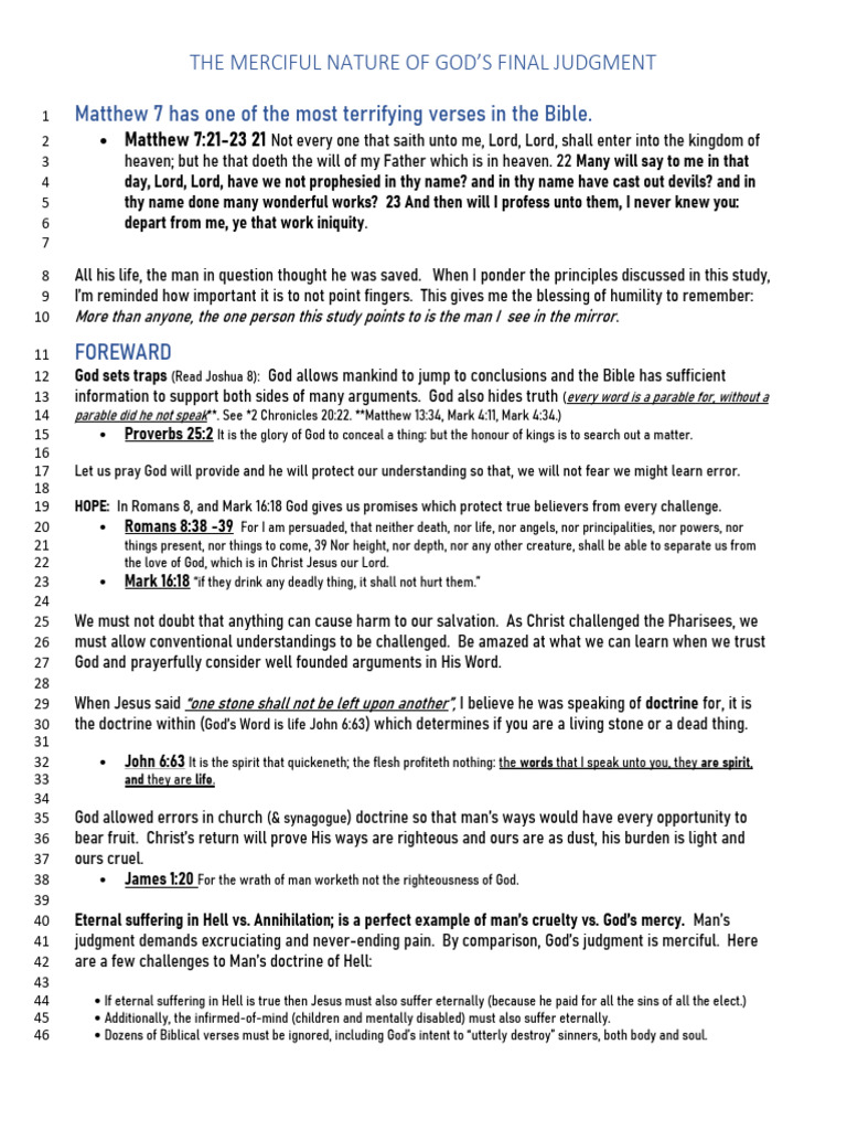 The Merciful Nature of God's Final Judgment - Group Study 1 | PDF | The ...