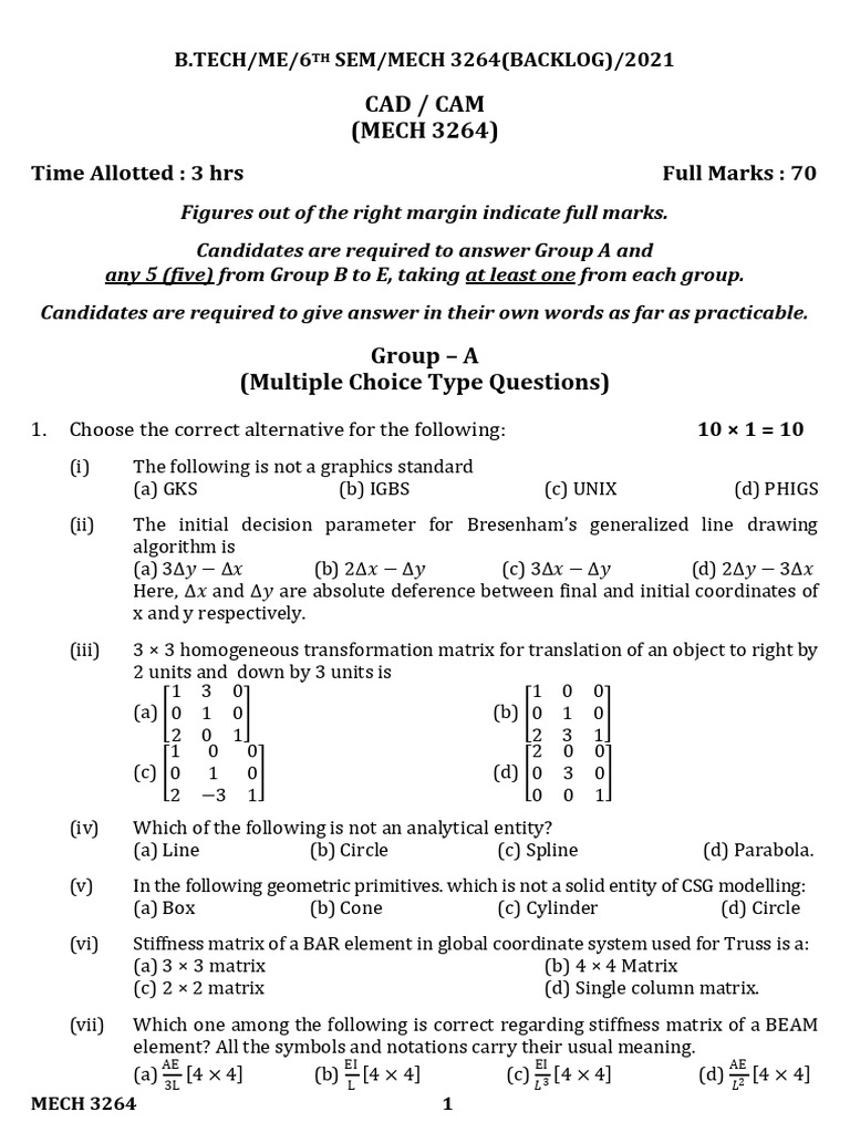 Cad Cam (Backlog) (Mech 3264) | PDF