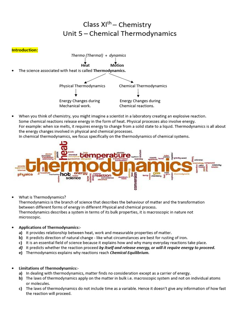 Class 11th Thermodynamics Notes | PDF | Heat | Science & Mathematics
