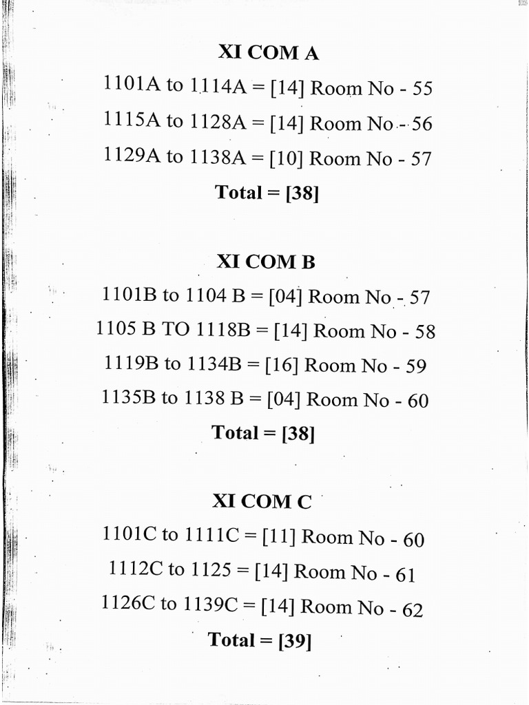 Class XI, Seating Plan | PDF