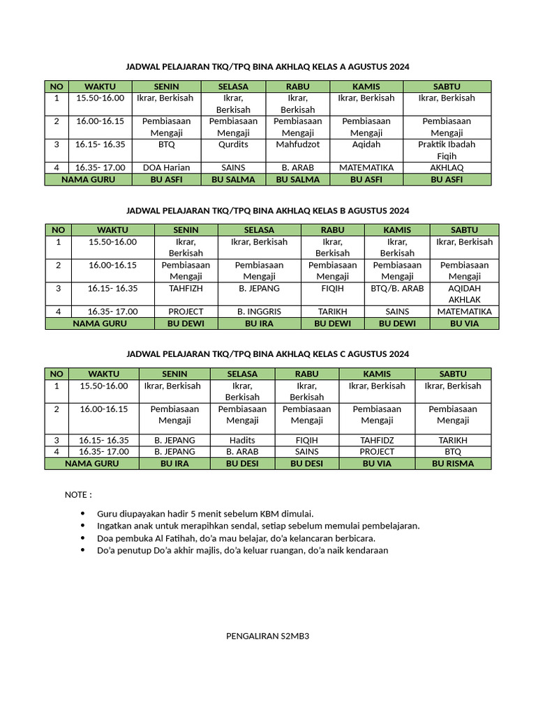 Jadwal TPQ Agustus 2024 | PDF