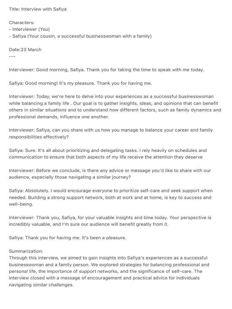 Title Interview With Safiya | PDF