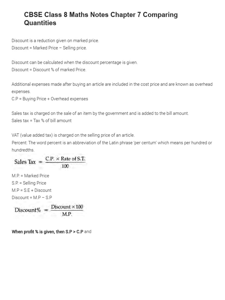 Comparing Quantities PDF | PDF
