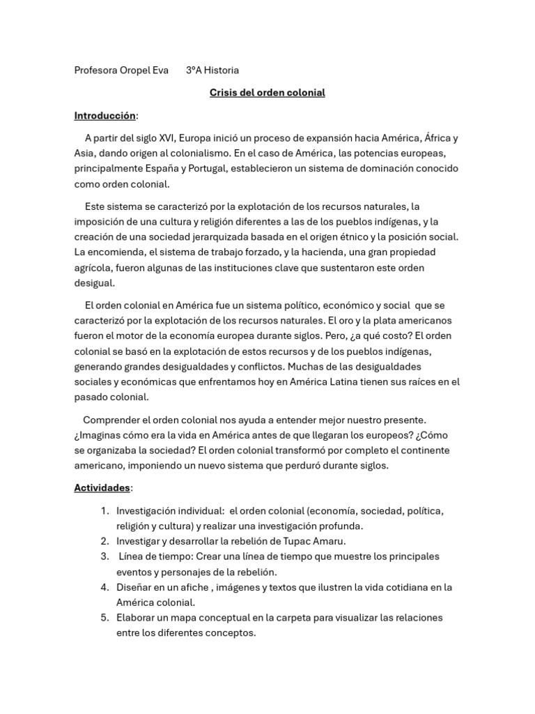 Crisis Del Orden Colonial | PDF