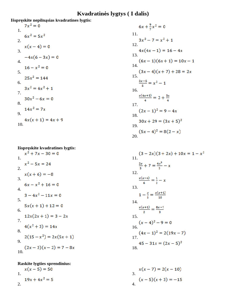 Kvadratinės Lygtys | PDF