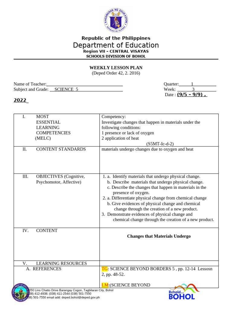 Sci5 Prototype-Lesson-Plan Q1 WK3 | PDF