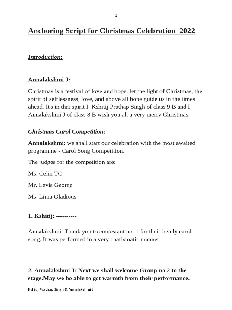 Anchoring Script For Christmas Celebration 2022 | PDF | Christmas | Art
