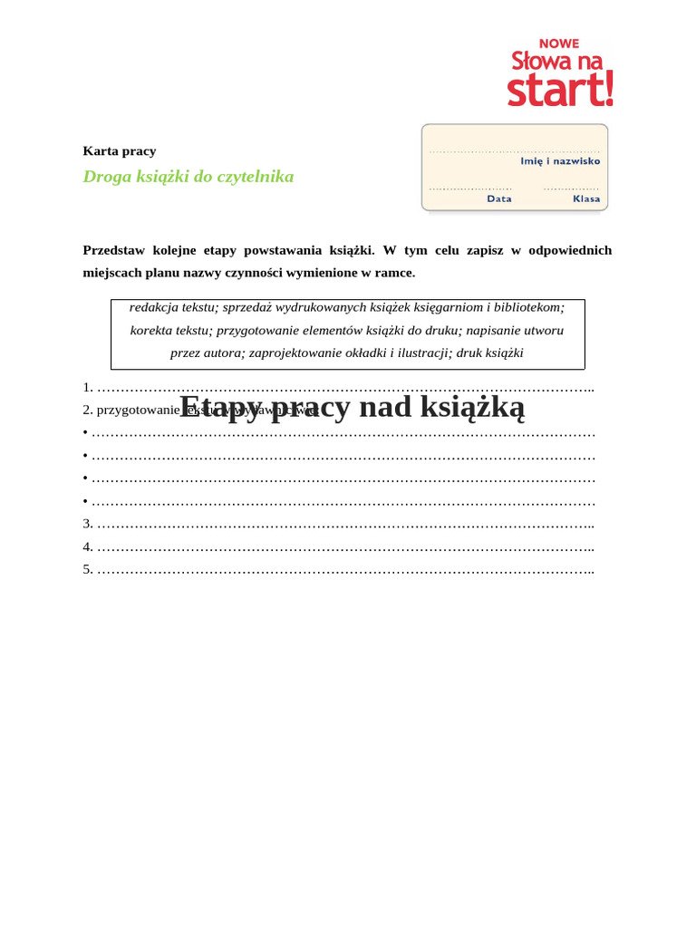 Rozdzial 2 Temat 25 Karta Pracy Droga Ksiazki Do Czytelnika | PDF