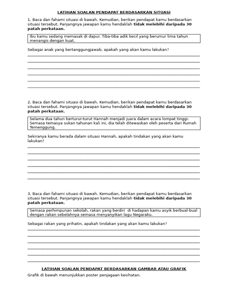 Latihan Soalan Pendapat Berdasarkan Situasi Dan Gambar | PDF