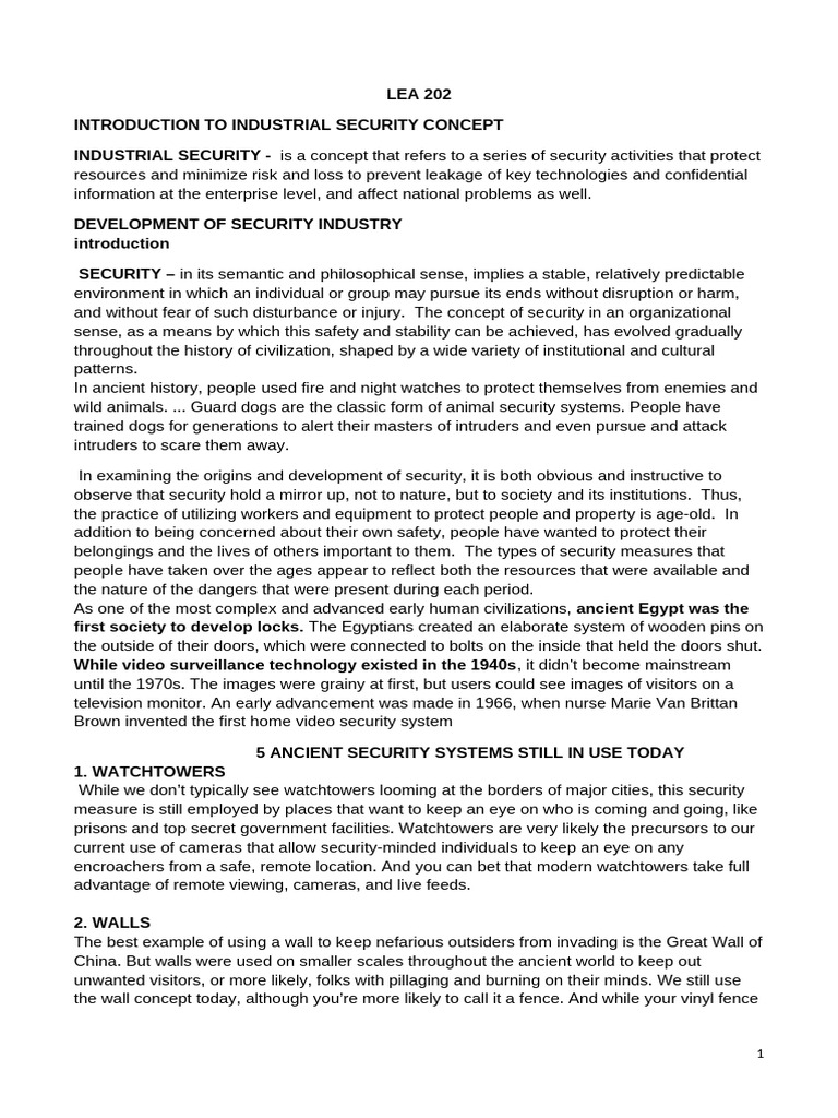 Introduction To Industrial Security Concept Chapter 1 6 | PDF
