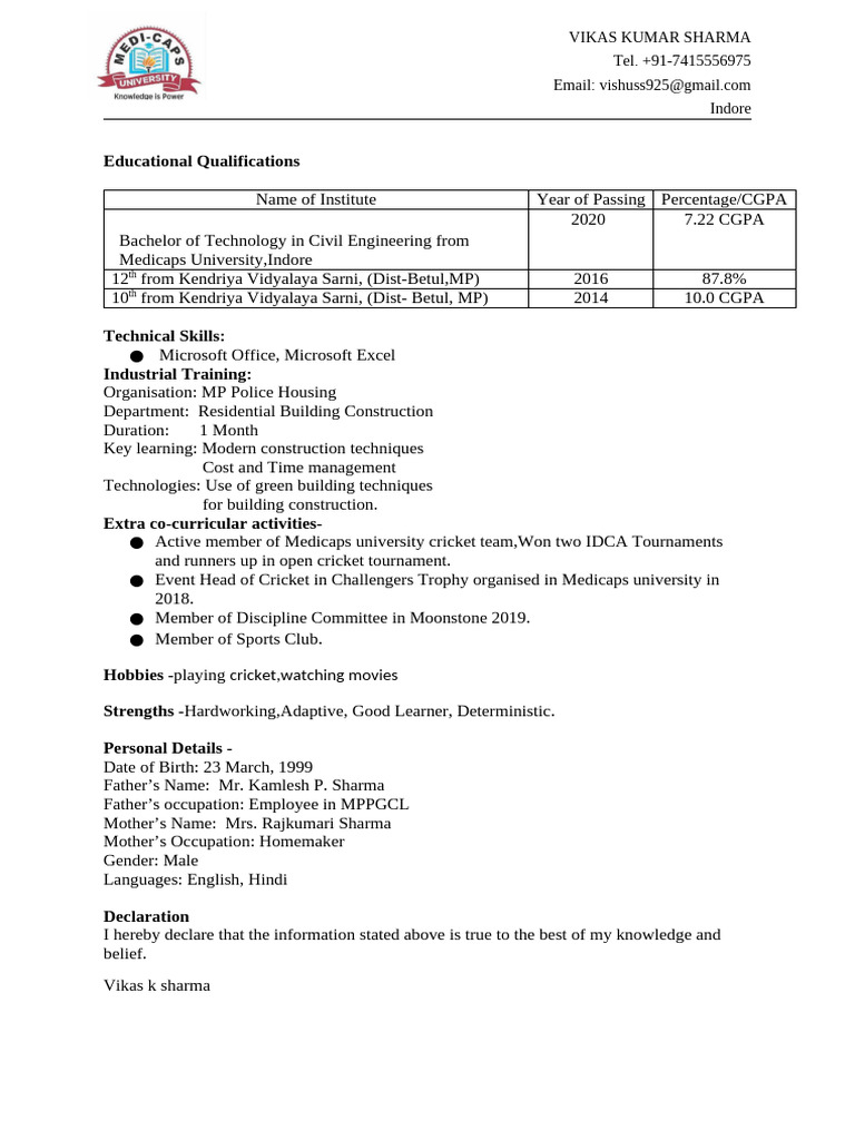 Vikas Sharma Resume | PDF