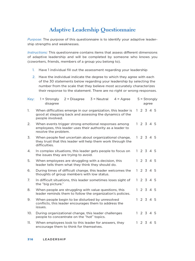 Chapter 11 - Adaptive Leadership Questionnaire | PDF