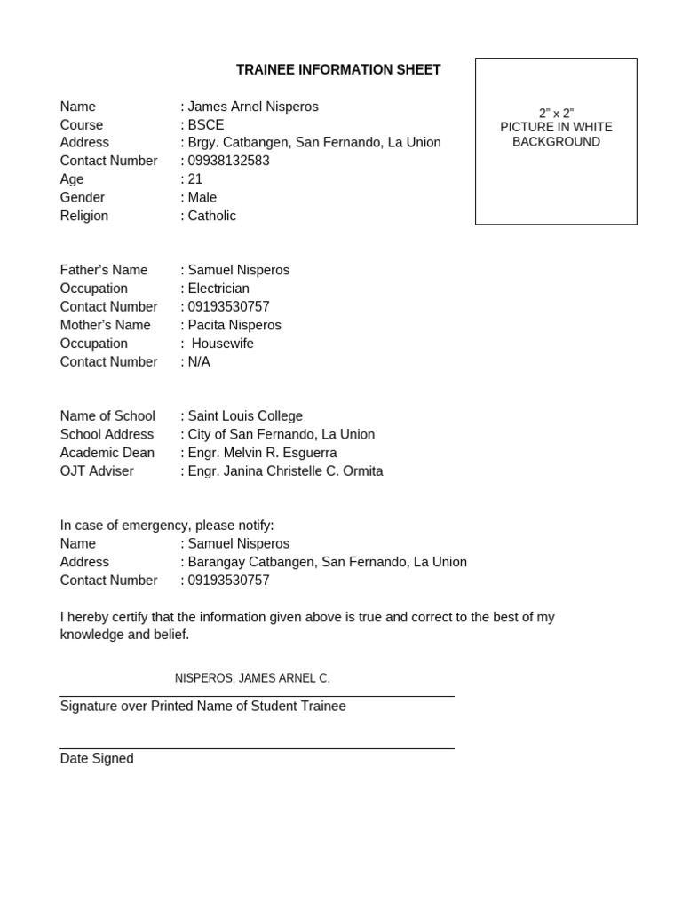 2024 Ojt Information Sheet | PDF